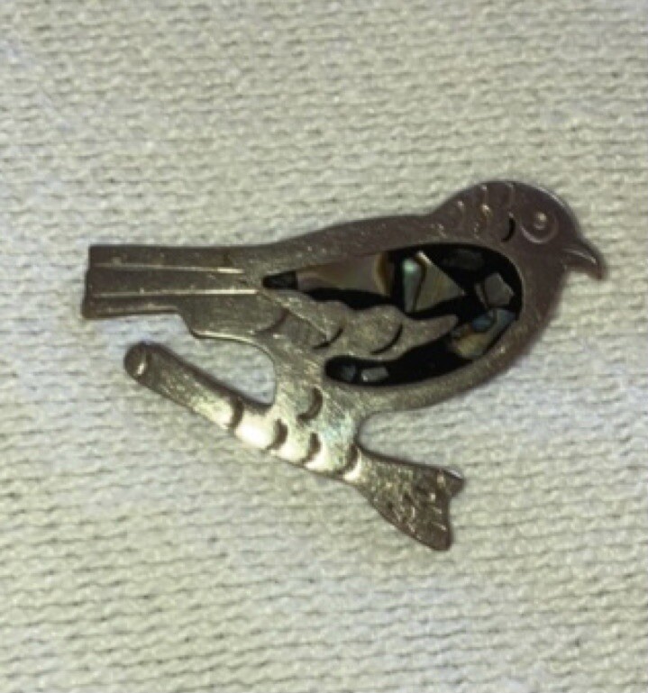 Vintage Stamped “Mexico Alpaca” Silver & Inlaid Shell… - Gem