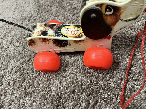 Vintage 1965 Fisher Price Pull Toy Dog Little Snoopy 2034 Wobble Wheels ...