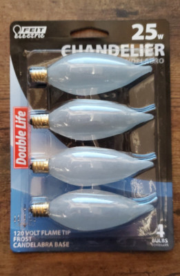 (4pk) FEIT Candelabra E12 Bulbs 25 Watt Frost Flame Tip 120V Decor Chandelier | eBay