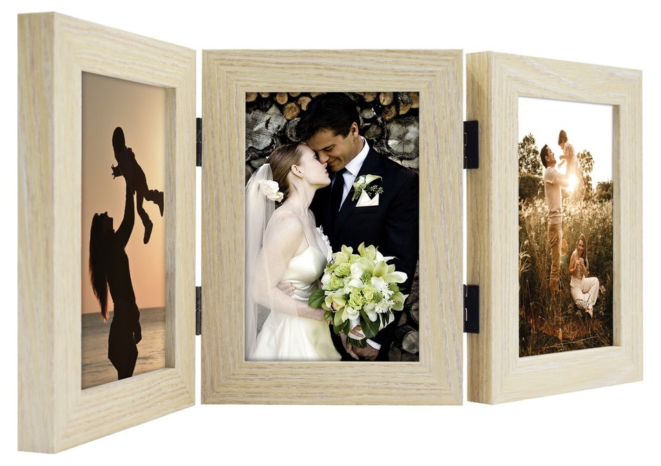 2-Pack 4x6 Three Picture Frame Trifold Hinged with 3 Openings Family ...