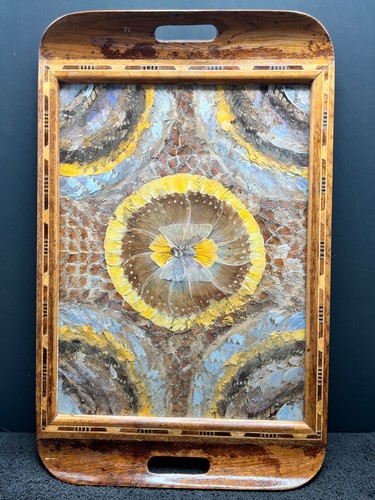 Vintage Brazilian Butterfly Wing Wood Serving Tray String Inlay Brazil ...