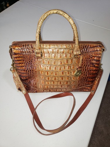 Vtg Brahmin Stacy Toasted Melbourne Crossbody Bag Croc Embossed Leather ...