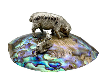 Sheep and Lamb Pewter Mounted on Paua Shell by Aniki Industries New ...