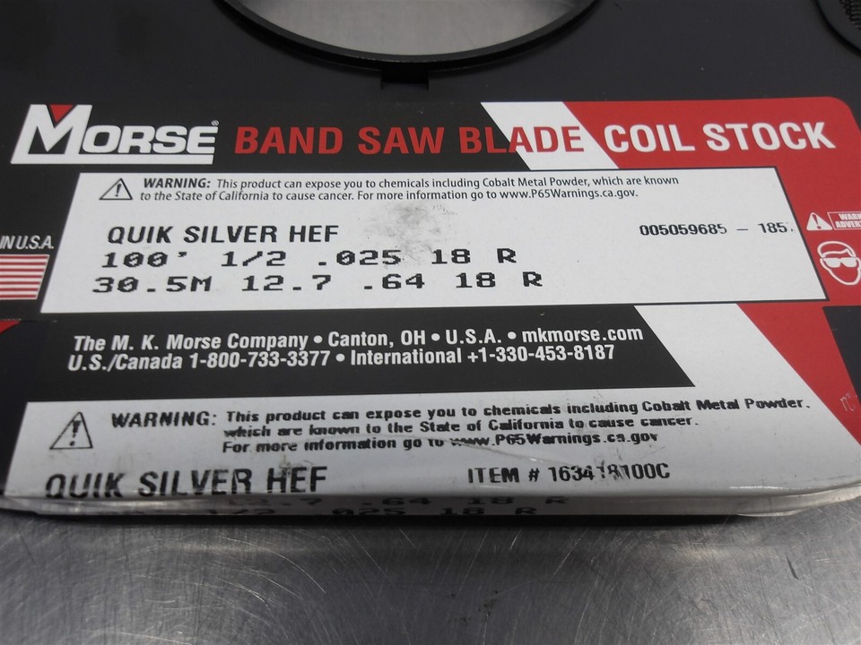 1 NEW! Morse 100' Quick Silver HEF 1/2" .025 18 R Band Saw Blade Coil ...