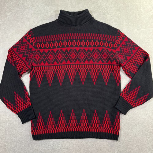 Jersild Sweater Mens XL Black Red Nordic Print Acrylic Knit Long Sleeve ...