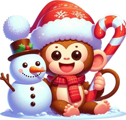 Christmas Monkey Snowman Wall Art Bedroom Nursery Vinyl Sticker Decal 6 ...
