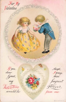 Clapsaddle Valentine Postcard Boy and Girl with Hear Artist Signed PM ...