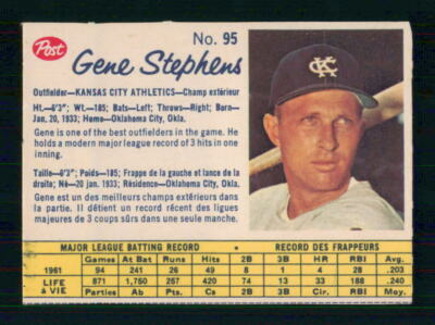 1962 POST CEREAL CANADIAN BASEBALL # 95 GENE STEPHENS 15467 | eBay