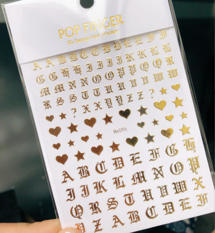 Nail Art Stickers Latin Roman English Alphabet Letter Heart Star US ...