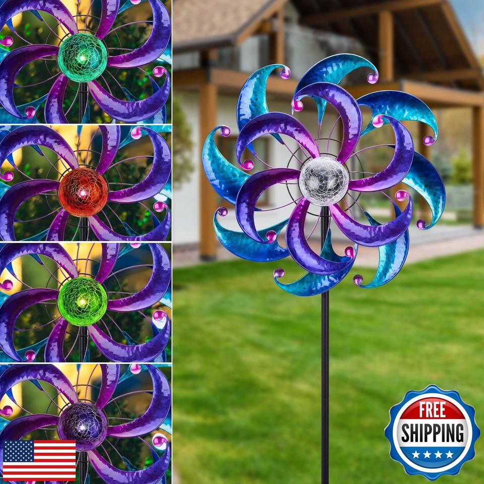 Wonder Garden Wind Spinner Outdoor Large, 61.41 In. Metal LED Solar ...