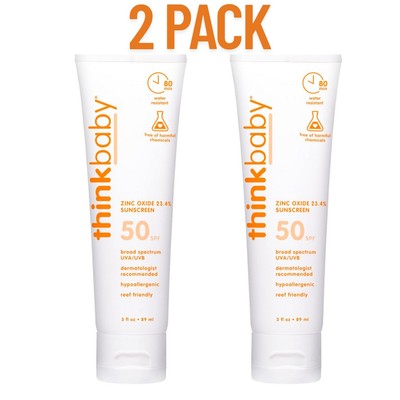 2 Pack Thinkbaby SPF 50+ Baby Sunscreen Safe Natural Sunblock 3 oz EXP ...