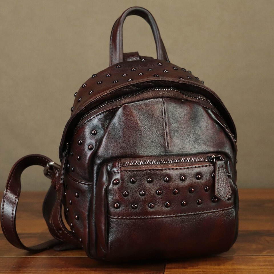 Genuine Leather Small Backpack Purses Women Knapsack Retro Leather ...