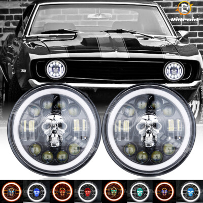 RGB Pair 7" LED Headlights Hi-Lo Beam HALO DRL For Chevy Chevelle 1971 ...