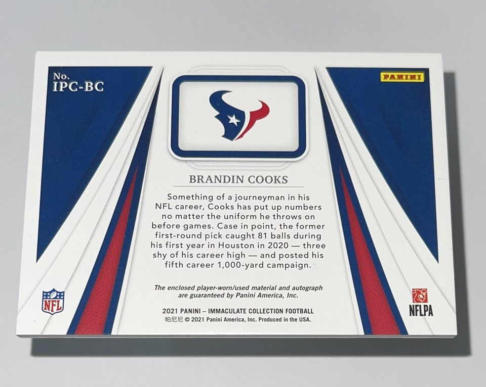 Brandon Cooks 10/99 AUTO PATCH (On-Card) 🔥 2021 Immaculate Collection 2 ...