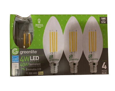4 Greenlite Candelabra LED Warm White Light Bulb 4 Watt 40 Watt 2700k ...