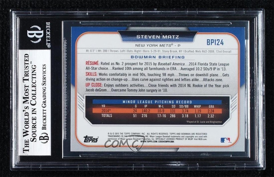 BAS 2015 Bowman Prospects Missing Foil Steven Matz BGS Authentic Rookie ...
