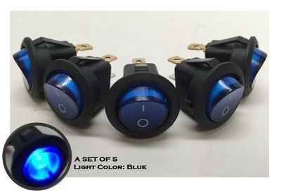 5 PCS MARINE BOAT AUTOMOTIVE CAR SMALL ROUND BLUE LED ROCKER SWITCH ...