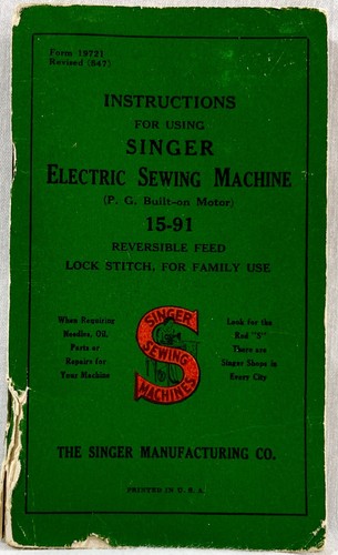 1941 Singer Electric Sewing Machine Operators Manual 15-91 Booklet ...
