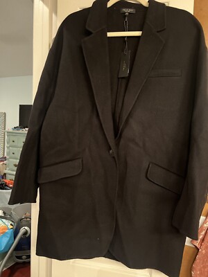 $895 rag & bone Danny Splittable Coat M Medium Black Wool Blend Button ...