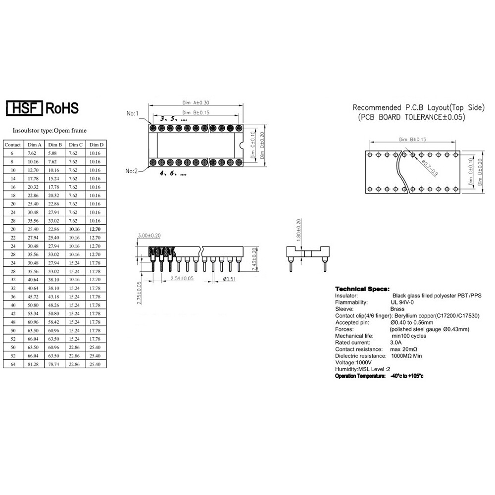 10Pcs 2.54mm Pitch 22 Pin DIP Round Pin Solder Type IC Socket Adaptor ...