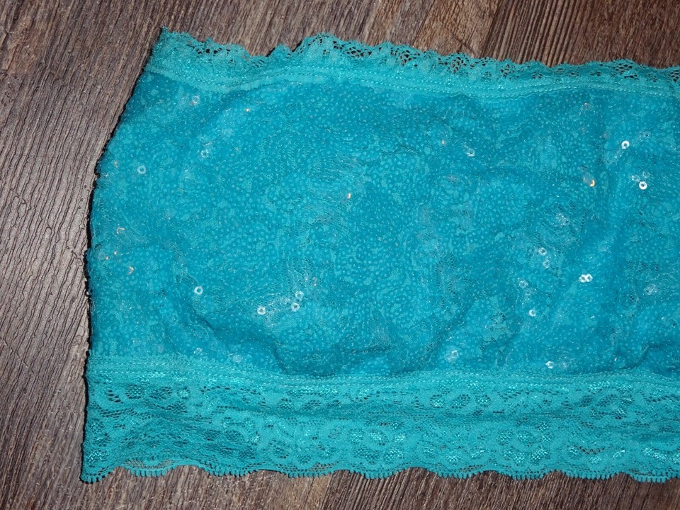 strapless tube bandeau bra removable pads turquoise sequin LARGE ...