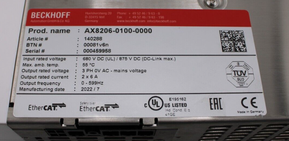 Beckhoff AX8206-0100-0000 Dual Axis Module AX8206-0100 | eBay