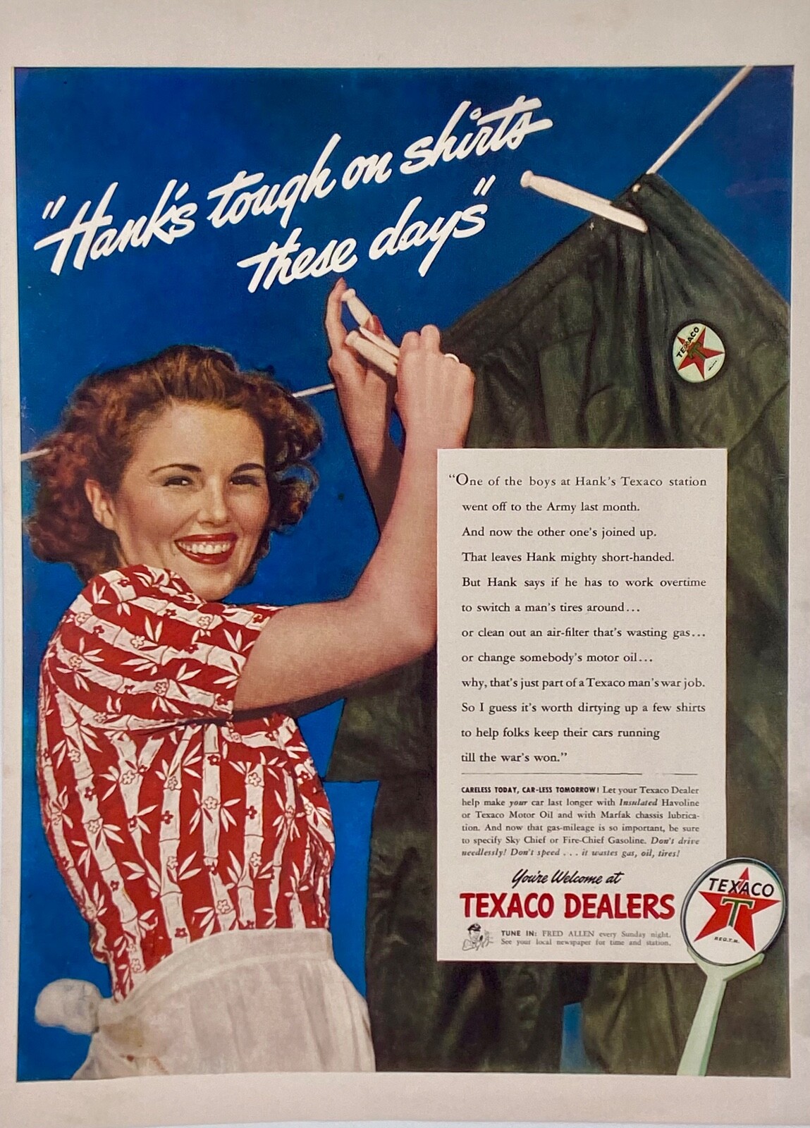 Original 1942 Texaco Ad: Hank's tough on shirts these days" | eBay