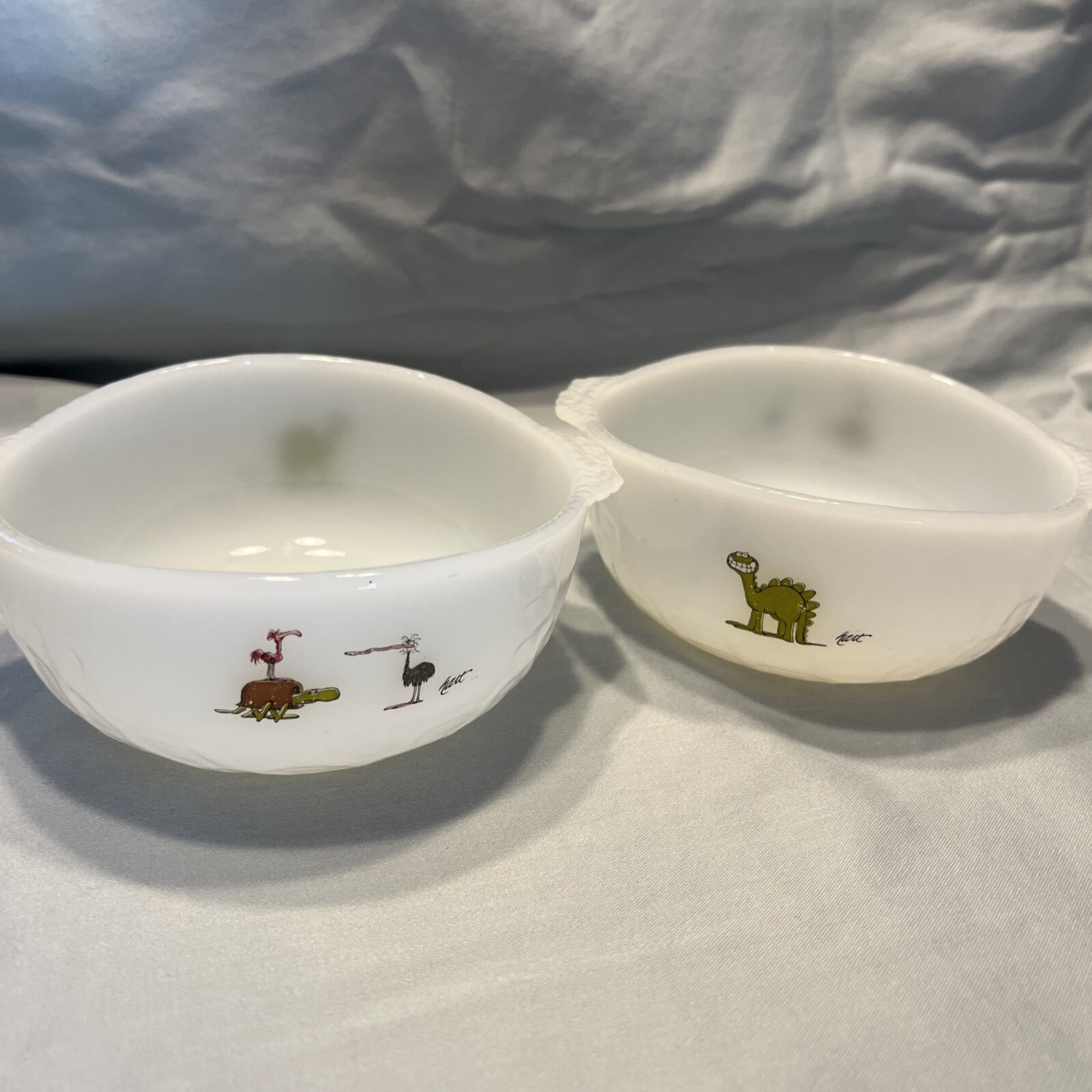 Grog Caveman BC Comics Johnny Hart Anchor Hocking Fire King Bowl Set of ...