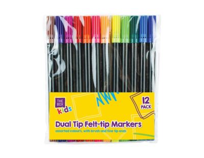12 Double Ended Felt Tip Pens Dual Thick Thinner Adult Kids Colouring ...