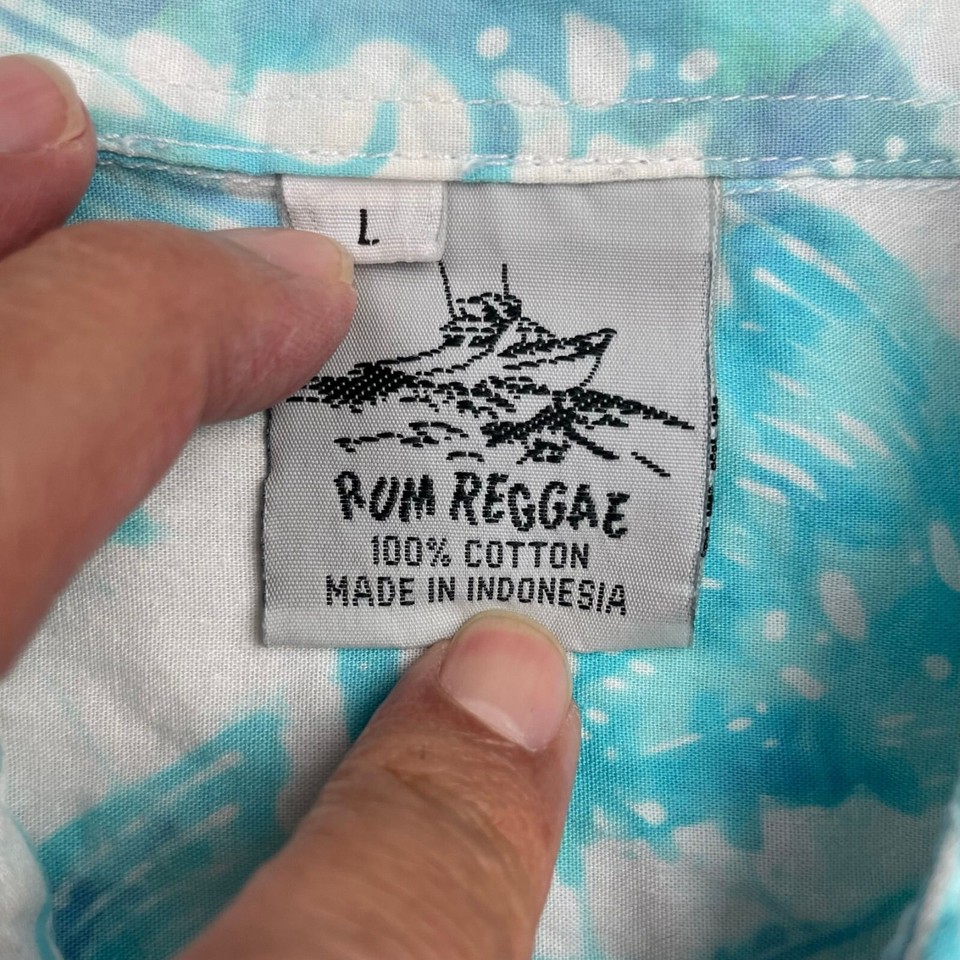 Rum Reggae Mens White Blue Fish Print Short Sleeve Button Up Hawaiian ...