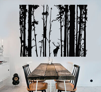 Vinyl Wall Decal Forest Landscape Trees Deer Animal Art Decor Stickers ...
