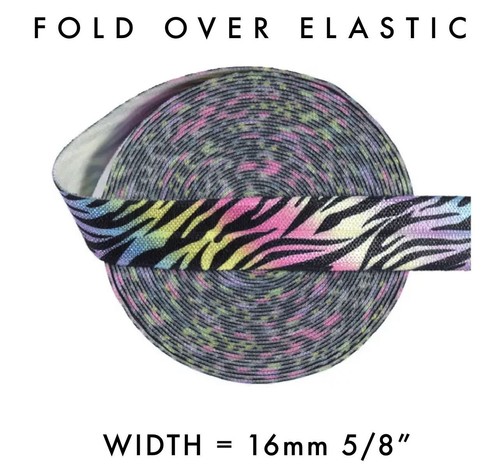 Rainbow Zebra Print Fold Over Elastic FOE 5/8" 16mm per metre animal | eBay