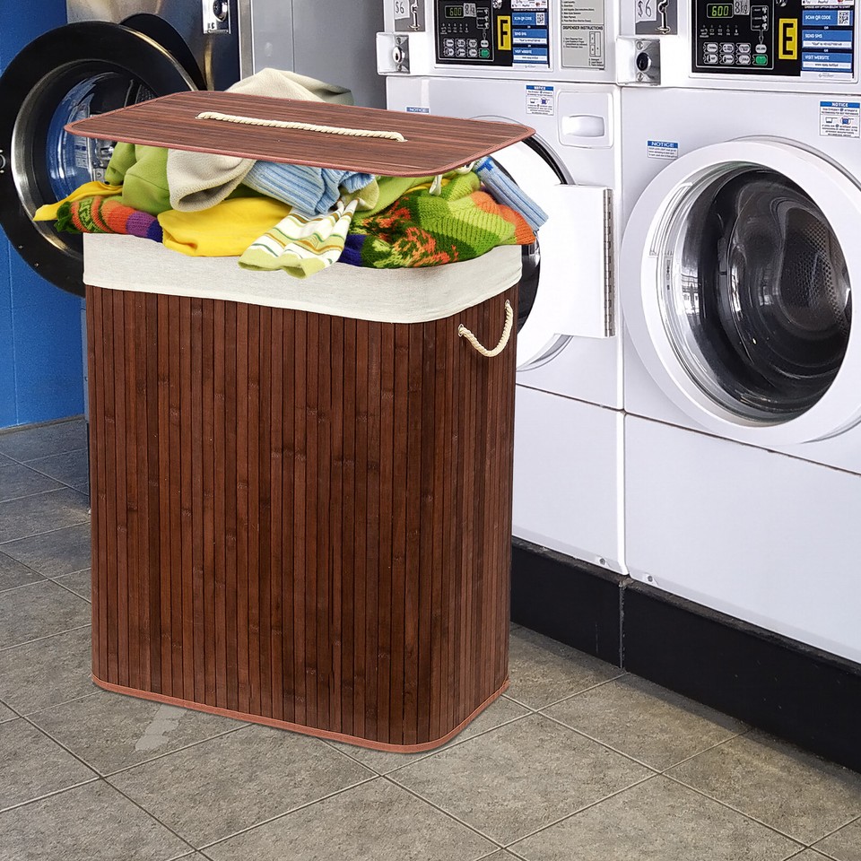 Laundry Fabric Bin Hamper Natural Bamboo Basket Washing Clothes Storage ...