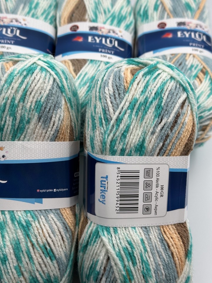 Eylul Print Aran Variegated Knitting Crochet Yarn Wool - 5 x 100g Total Balls | eBay UK