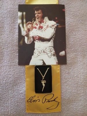 ELVIS PRESLEY TCB GOLD PLATED RHINESTONE NECKLACE&GOLD SCARF&ALOHA ...