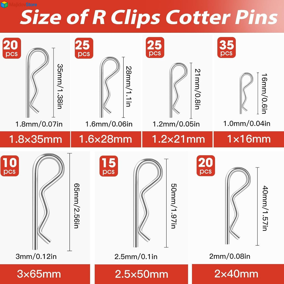 150Pcs Stainless Steel Hitch Pin Clip R Retaining Pins Assortment Kit ...