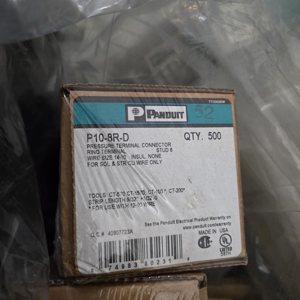 500× Panduit P10-8R-D Ring Tongue Terminal, M4, #8, 10 AWG, 6 mm², P ...