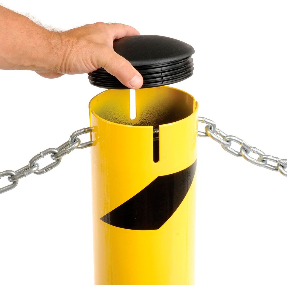 42" x 5-1/2" Steel Bollard With Removable Plastic Cap Chain Slots ...