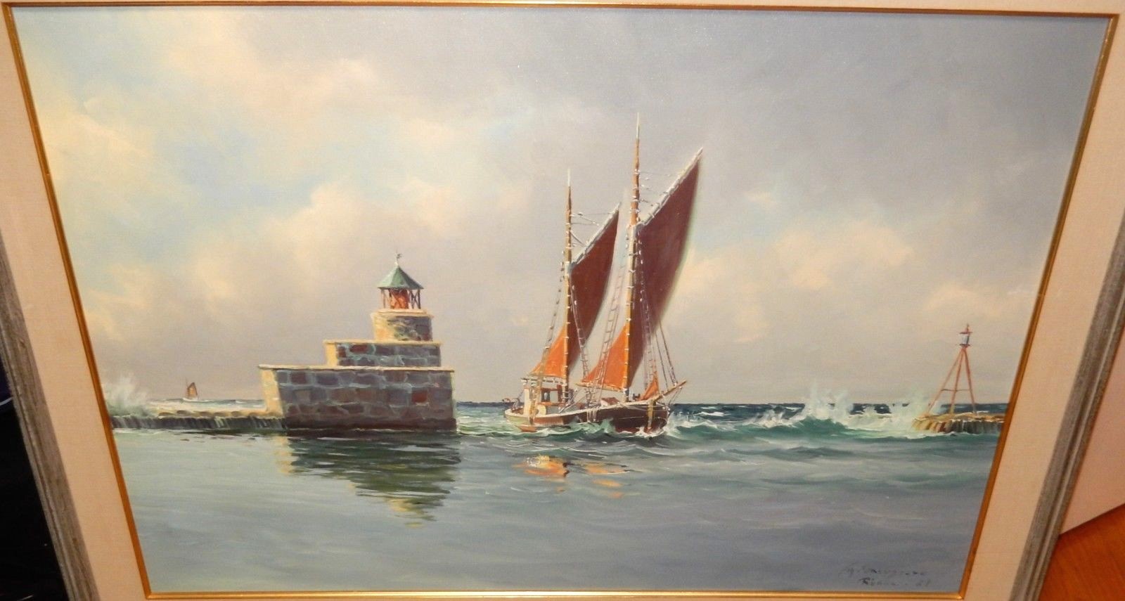 THEODOR SKOVGAARD "RINNE" ORIGINAL OIL CANVAS SAIL BOAT SEASCAPE ...