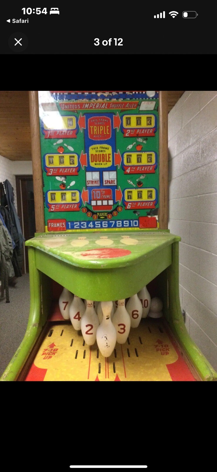 Vintage 1953 Working Great United's Shuffle Alley Puck Bowling Arcade ...