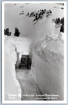 Postcard RPPC CA California Snow-Go In Action Lassen Park Highway Snow ...