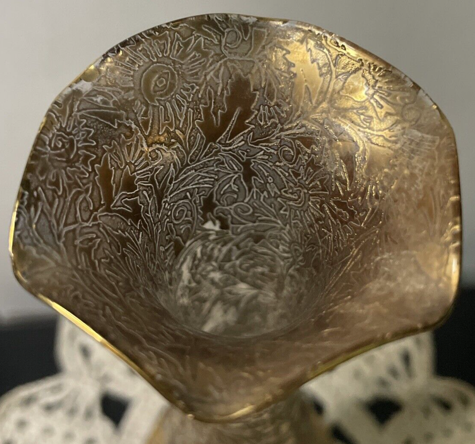 Vintage Ransgil Crystal Glass Bud Vase w/ Gold Filigree Overlay Daisy ...