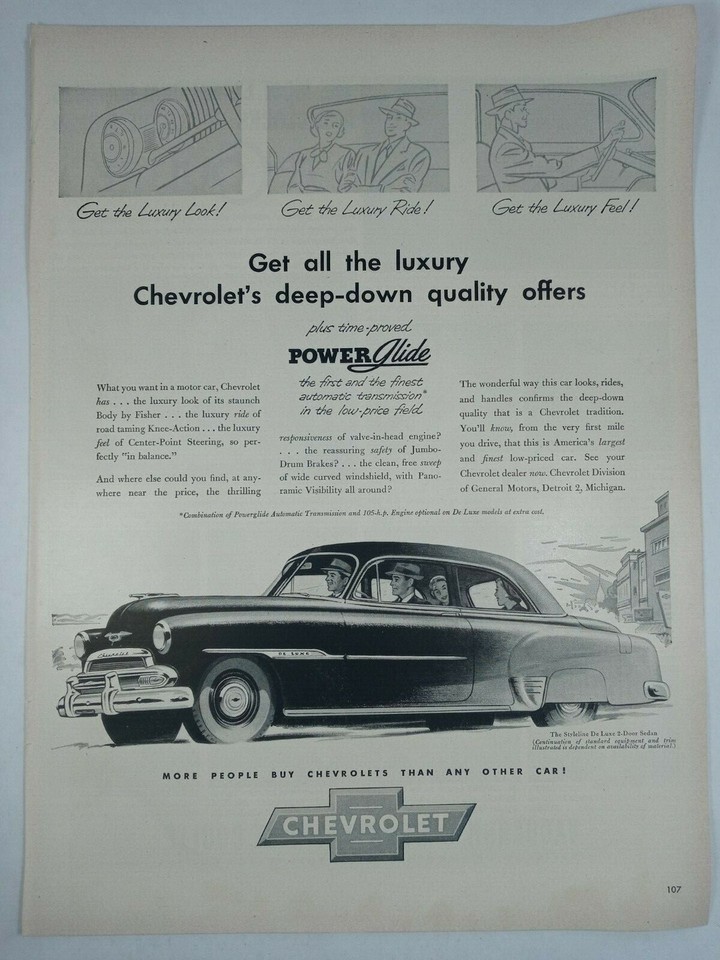 1951 Chevy Powerglide Deluxe Vintage Chevrolet Print Ad 1950's | eBay