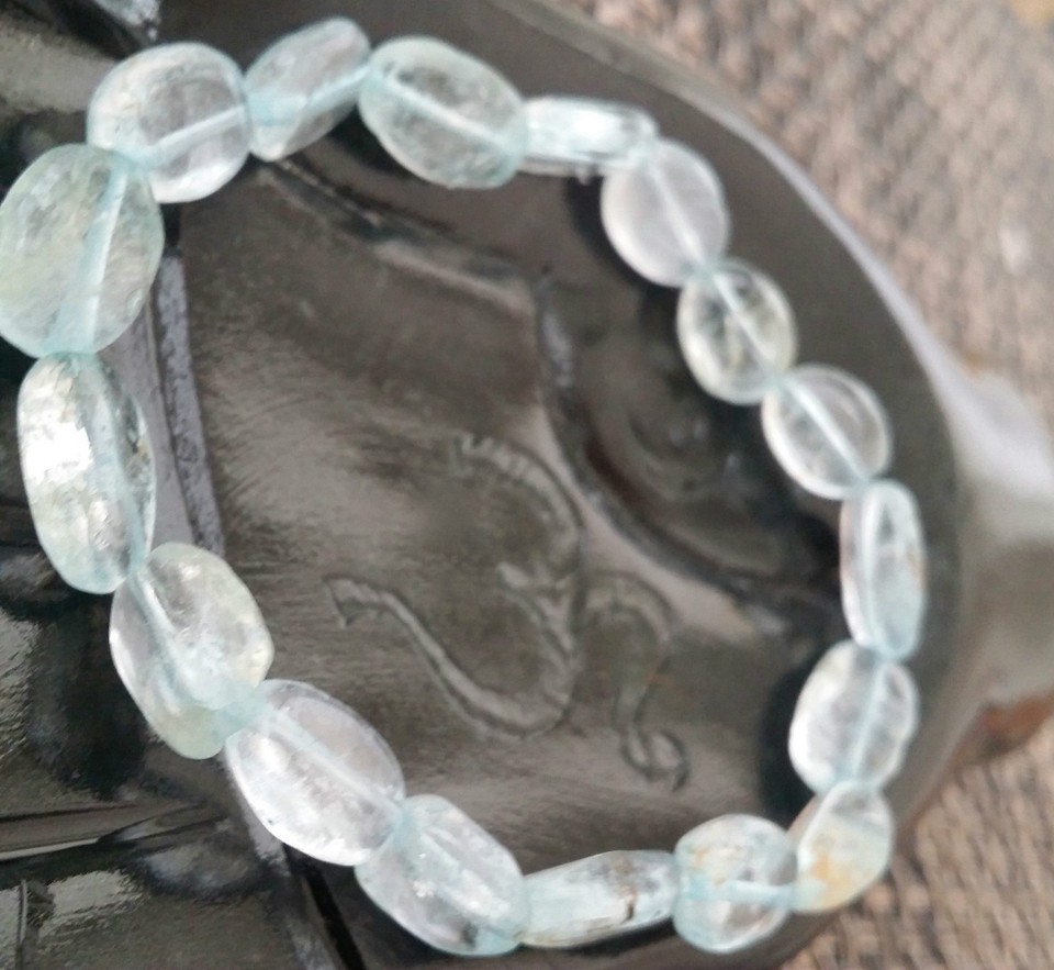 Aqua QUARTZ AURA Infused Gold Atoms ENERGY Beaded Stretch Bracelet | eBay
