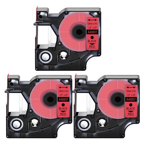 3PK Black on Red label tape 12mmx7m For DYMO D1 45017 LabelManager 200 ...