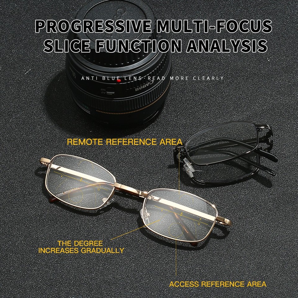 Foldable Multifocal Photochromic Reading Glasses Portable Metal Frame ...