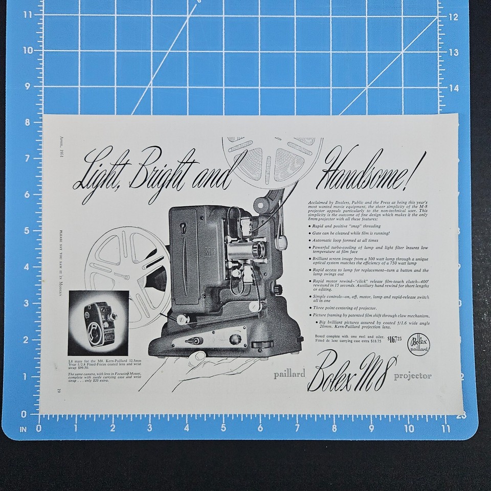1951 Kern-Paillard L8 M8 Bolex Projector Vintage Print Ad Reel Movie ...