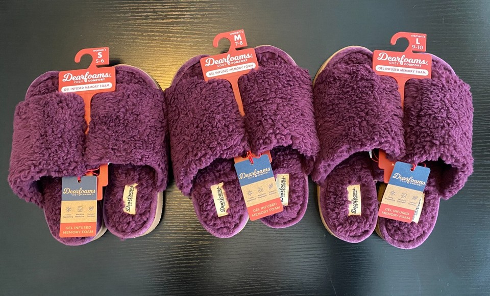 Dearfoams Cozy Comfort Women's Teddy Pile Open Toe Scuff Slippers Size ...