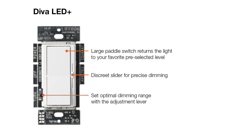 Lutron Diva LED+ Dimmer for Dimmable LED Halogen and Incandescent Bulbs ...