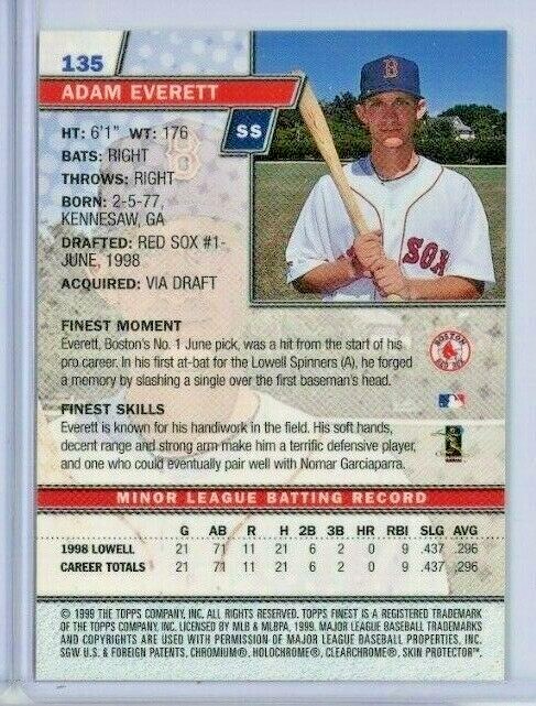1999 Topps Finest #135 Adam Everett Rookie RC - Boston Red Sox - MINT ...